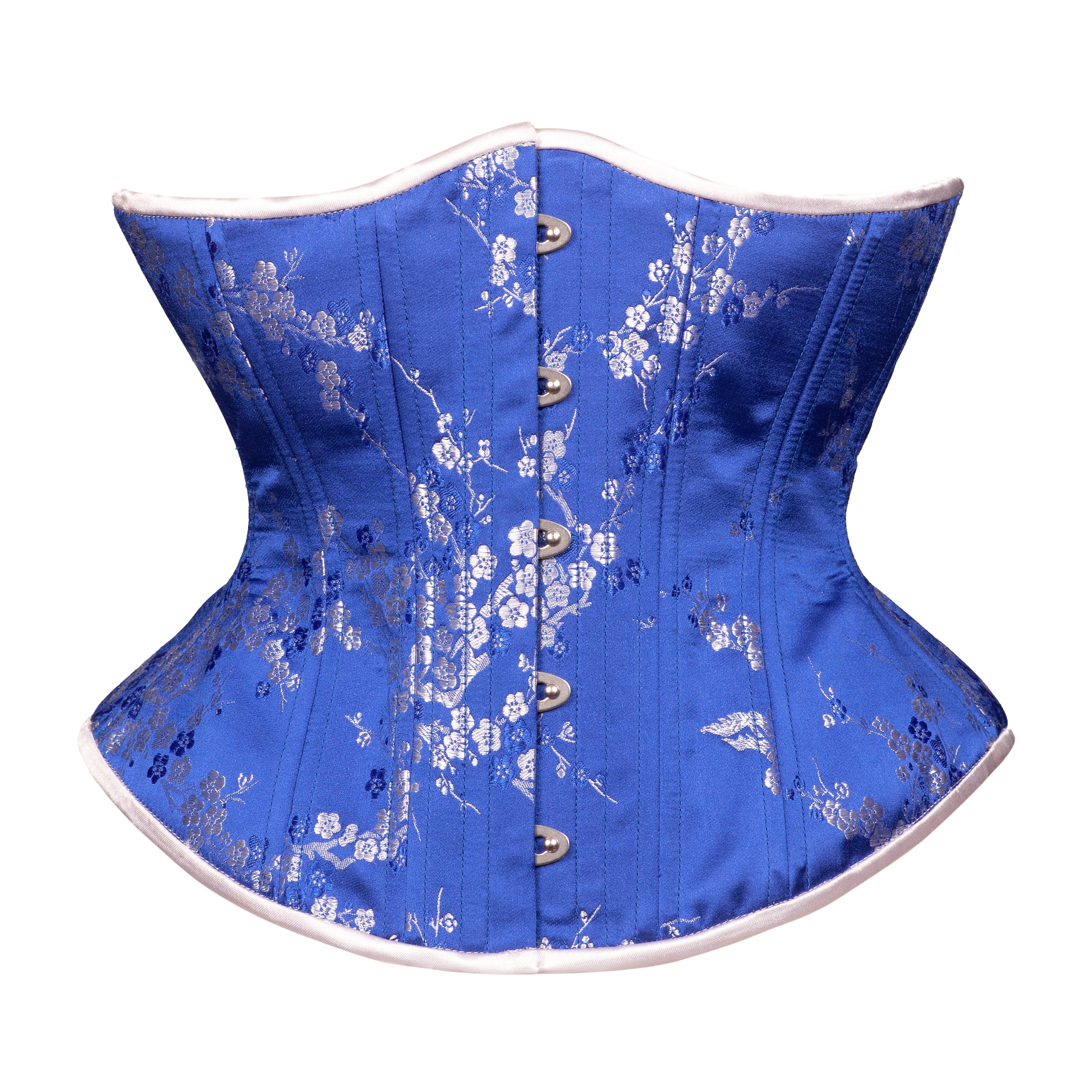 Cobalt Silver Blossom Corset | Conical Rib Hourglass | Steel Boned ...